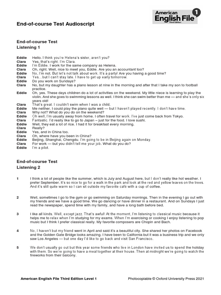 AEF3e L1 Endtest Listening Scripts | PDF