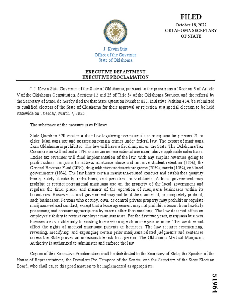 Oklahoma Gov. Kevin Stitt: EXECUTIVE DEPARTMENT EXECUTIVE PROCLAMATION ...