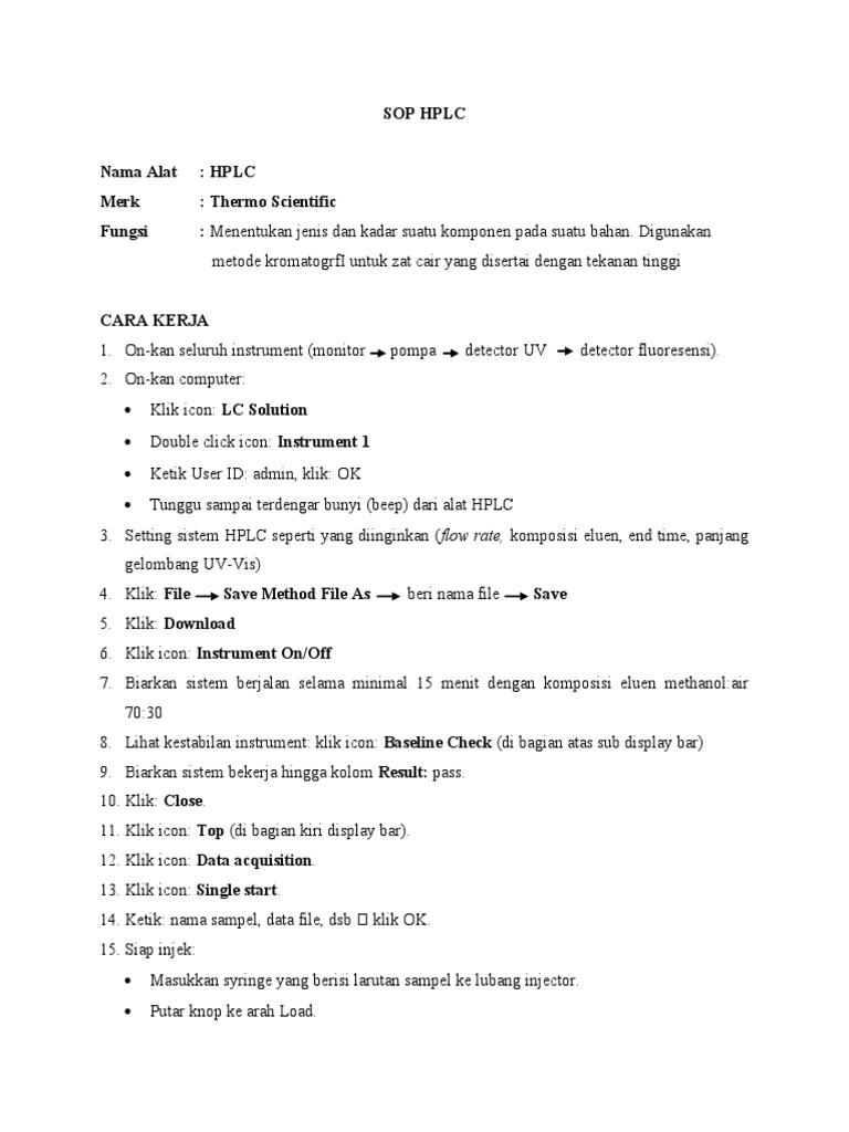 Sop HPLC | PDF