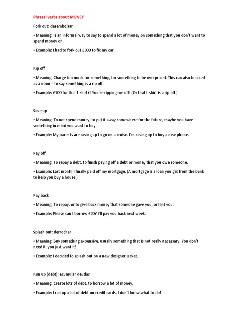 Phrasal Verbs | PDF | Debt | Mortgage Loan
