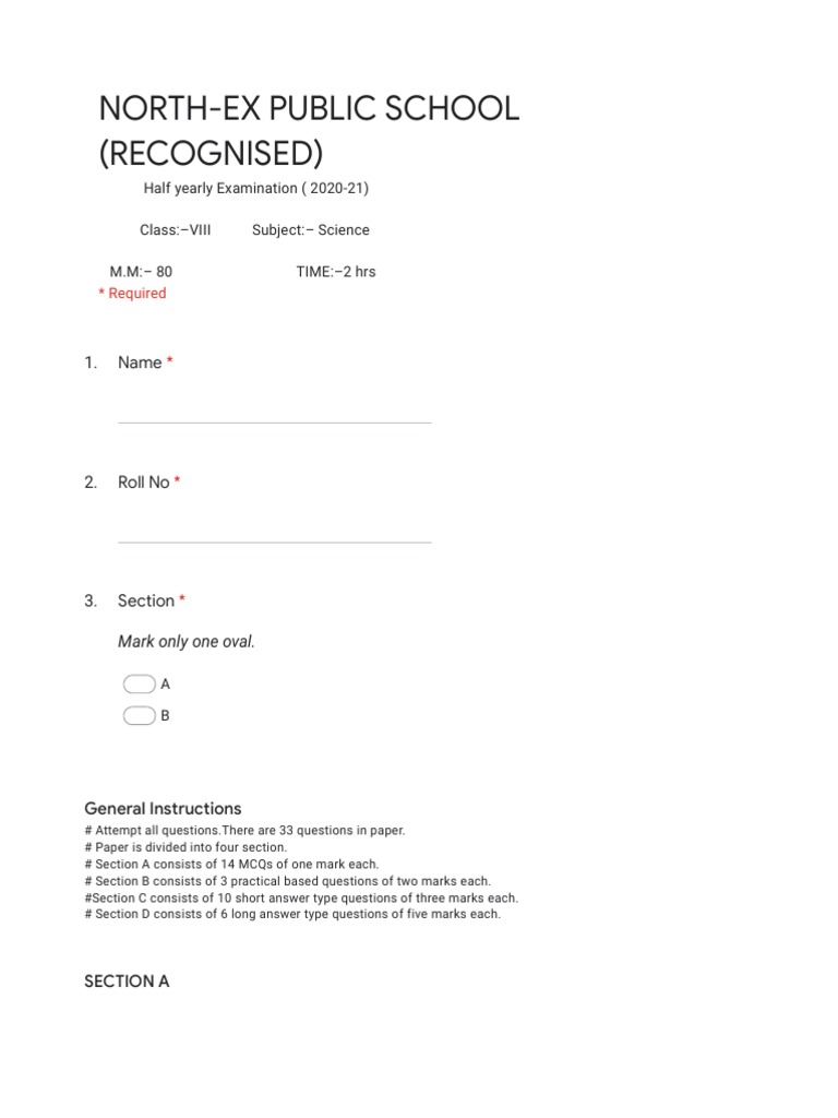 Science Half Yearly Question Papers Class 8 | PDF | Pressure | Force