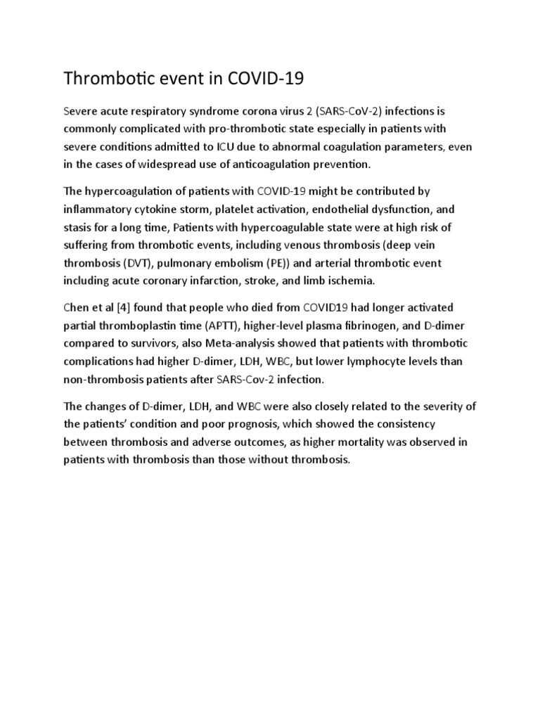 Thrombotic Event in Covid-19 | PDF | Self-Improvement | Science ...