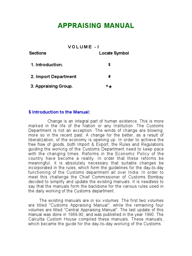 Appraising Manual I | PDF | Customs | Supply Chain Management