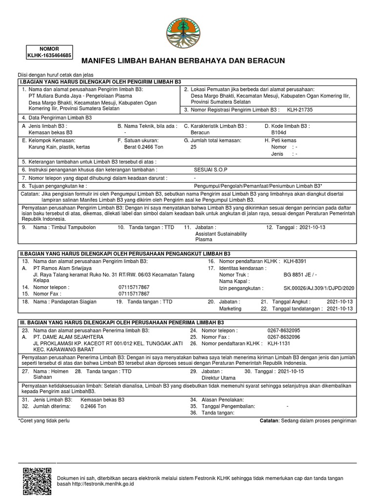 KLHK-1635464685 (KUD Sinar Jaya) | PDF