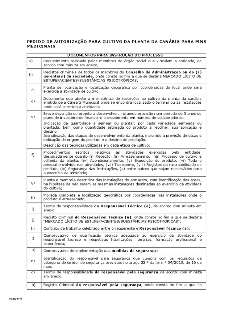 Formulário De Cultivo De Canábis Para Fins Medicinais Pdf Cannabis