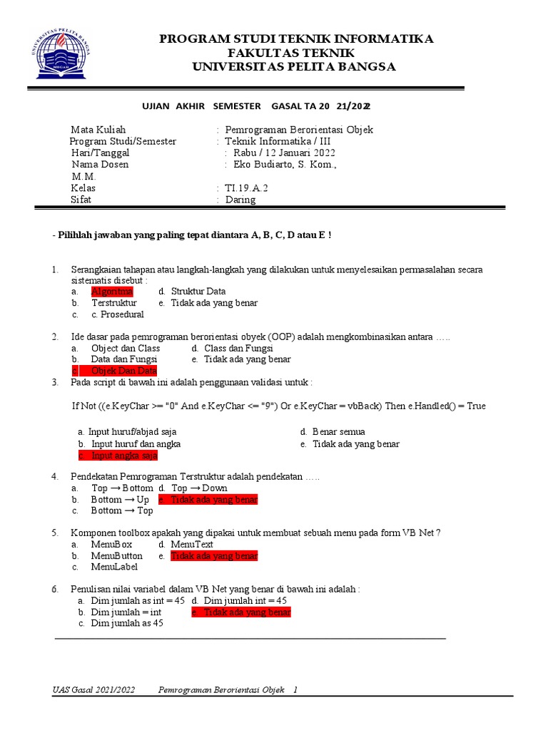 UAS OOP Teknik Informatika 2022 | PDF