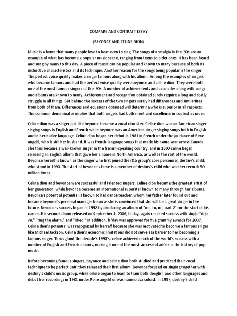 COMPARE AND CONTRAST ESSAY_MARIO_9B | PDF | Beyoncé | Singing