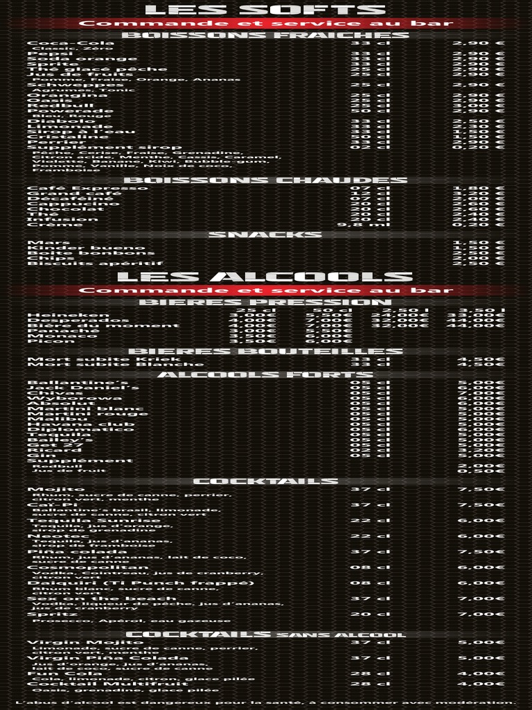 Carte des Cocktails et Boissons Bar | PDF | Nourriture et boisson ...