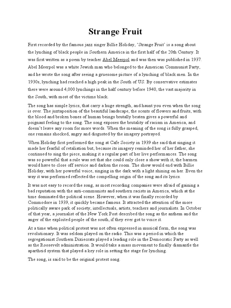 Strange Fruit Story | PDF