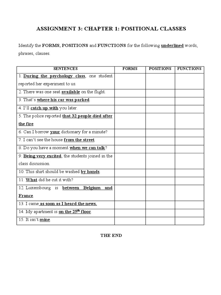 Assignment 3 Extra Exercises on Positional Classes | PDF