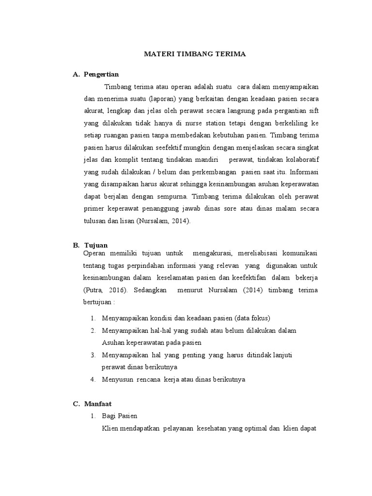 Panduan Timbang Terima Keperawatan | PDF