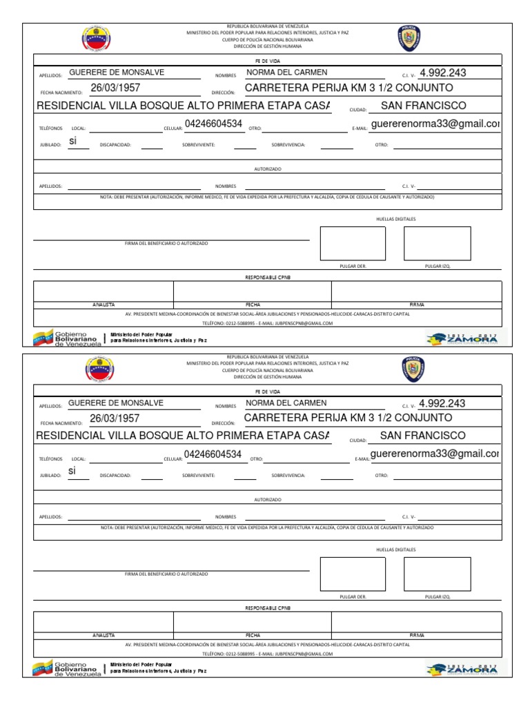 Formato Fe de Vida 2021 - Editable | PDF | Gobierno