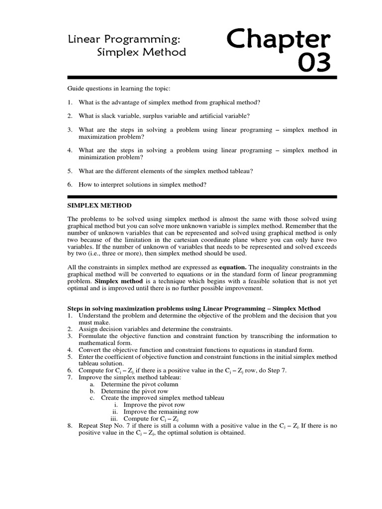 Chapter 03 Linear Programming - Simplex Method | PDF | Mathematical ... Chapter 03 Linear Programming - Simplex Method | PDF | Mathematical ...