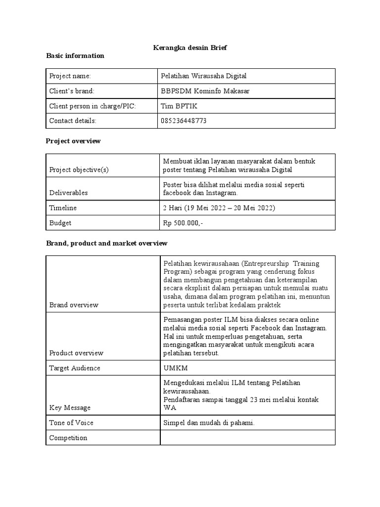 Kerangka Desain Brief | PDF