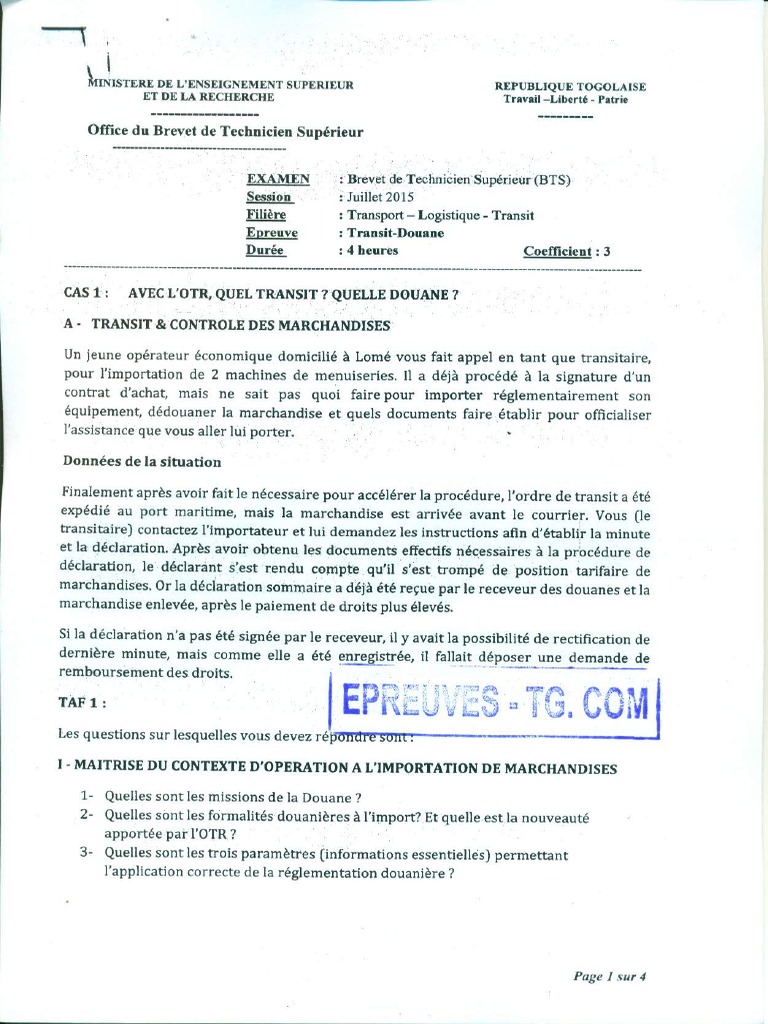 Bts - Td.transport Logistique Trans.2015 | PDF