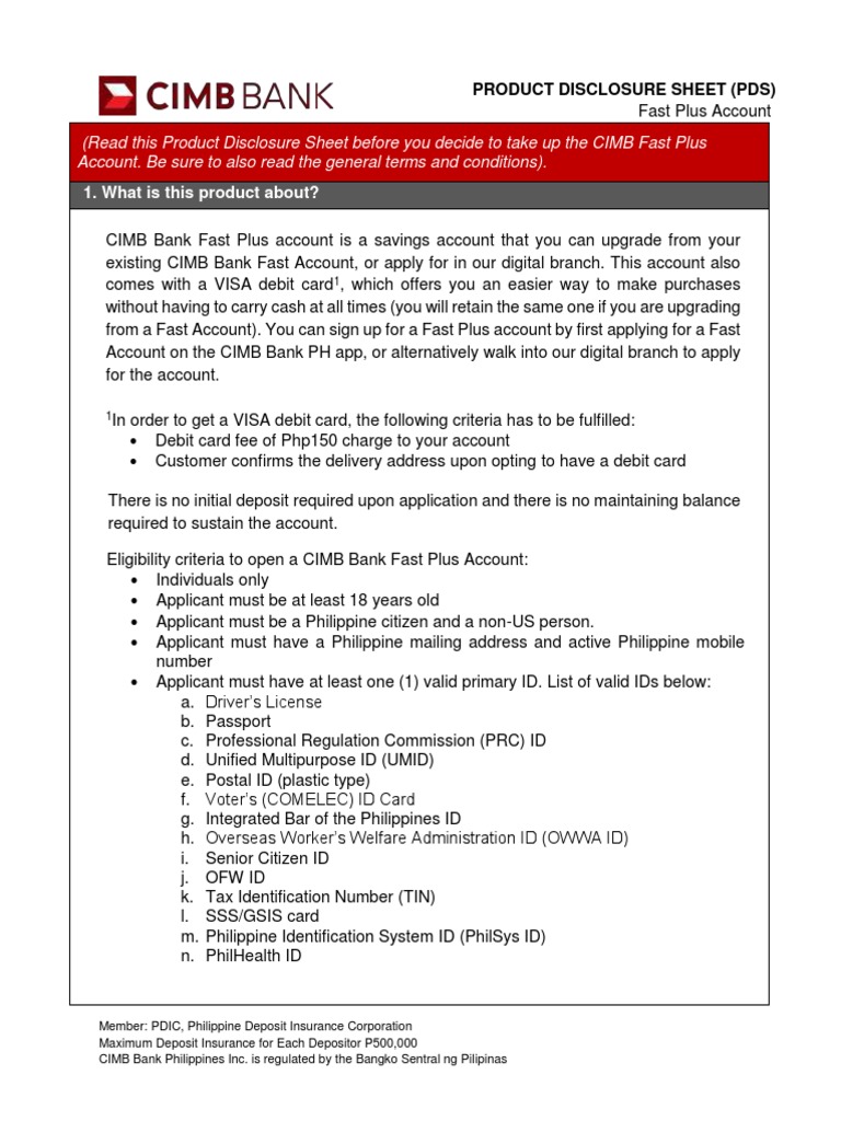 Fast Plus Account PDS | PDF | Debit Card | Banks