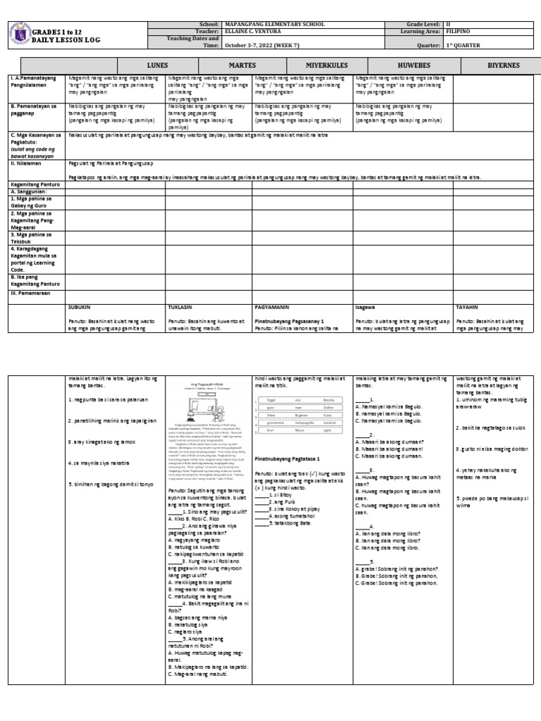 DLL Filipino 2 q1 w7 | PDF