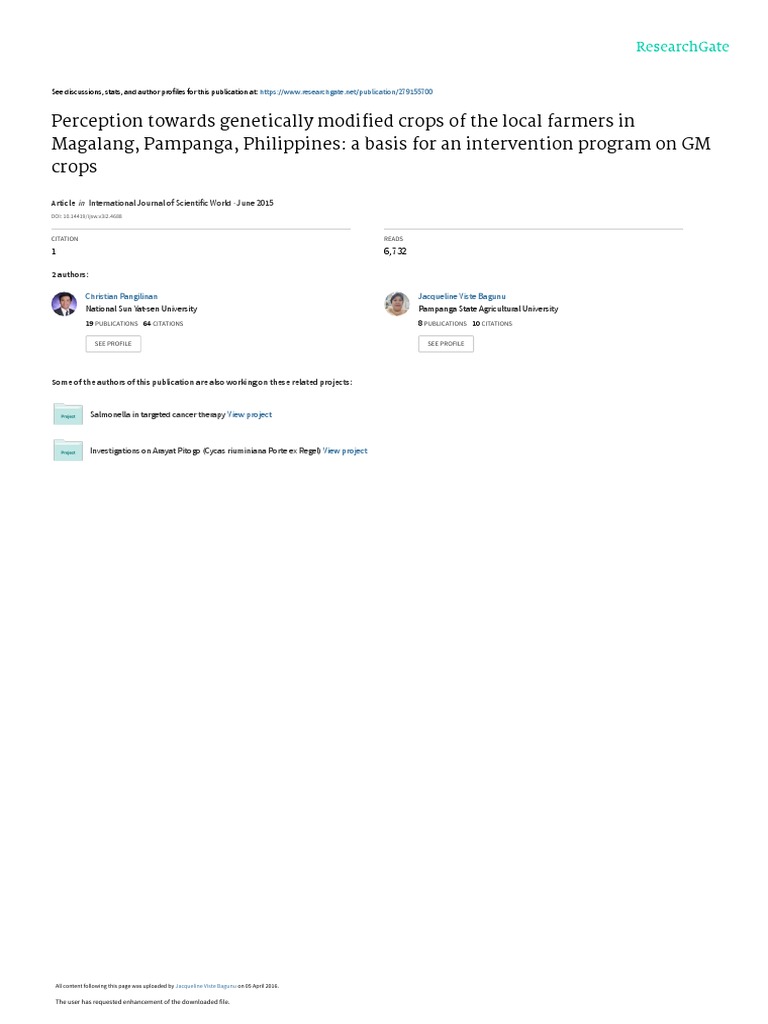 Perception Towards Genetically Modified Crops of T | PDF | Wellness