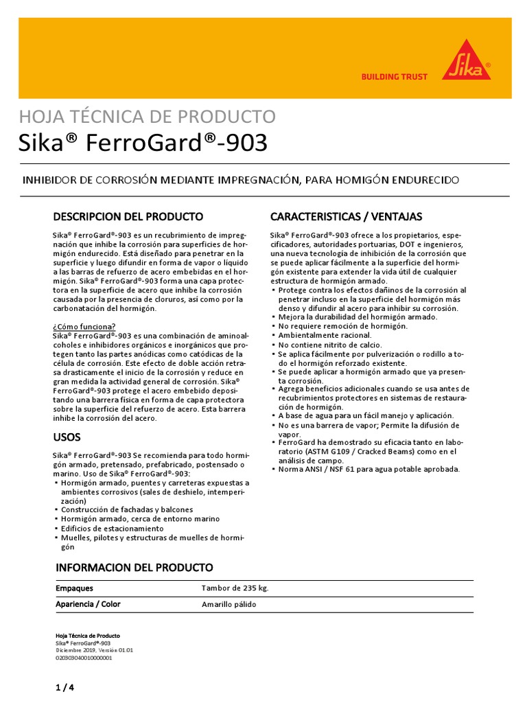 Sika Ferrogard - 903 | PDF | Corrosión | Hormigón
