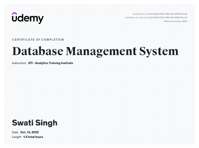 Dbms Certificate Udemy | PDF