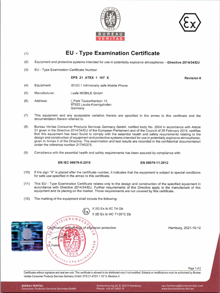 Certificado Atex Zona 1 | PDF
