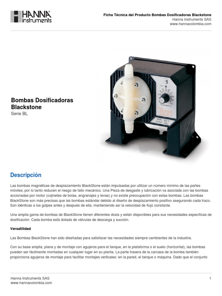 Ficha Técnica Bombas Dosificadoras | PDF | Bomba | Rodamiento (Mecánico)