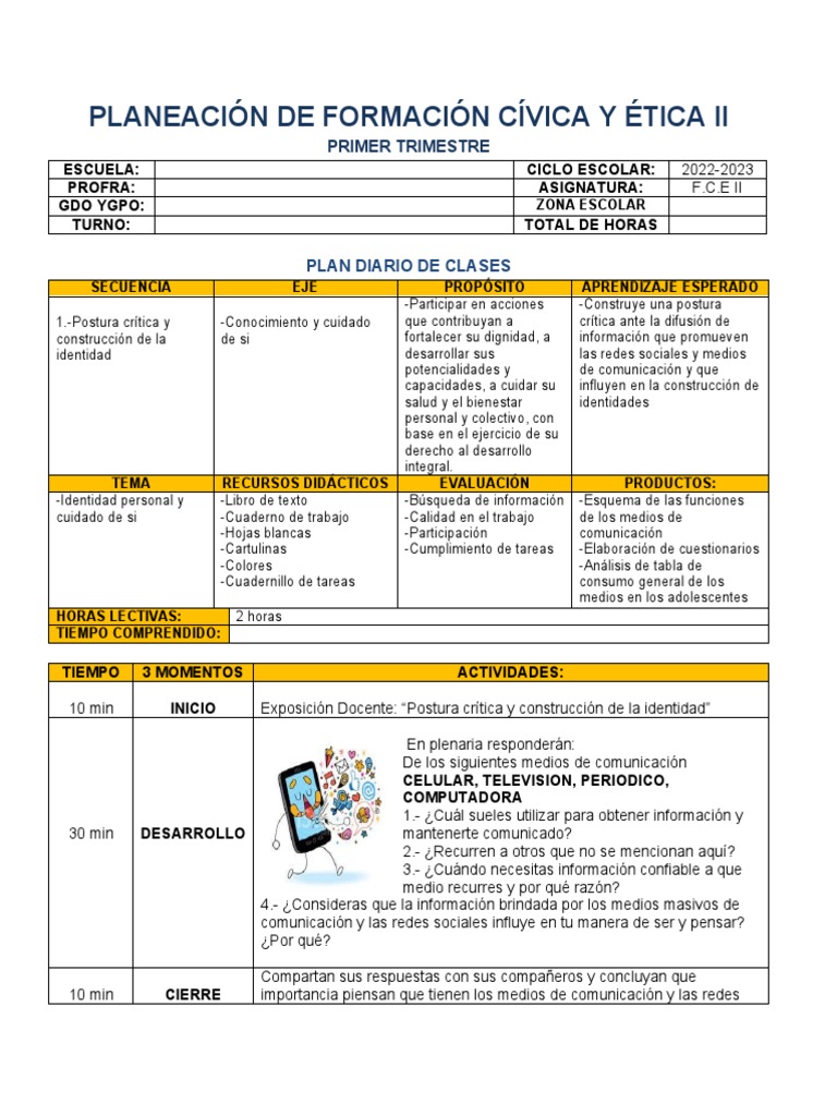 Planeacion Fce2 (Prim Trim) | PDF | Salud mental | Evaluación