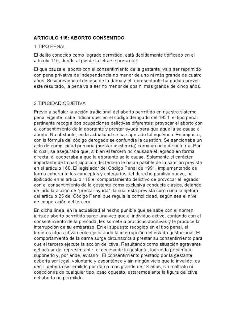 Aborto Consentido según Art. 115 CP | PDF | Derecho penal | El embarazo