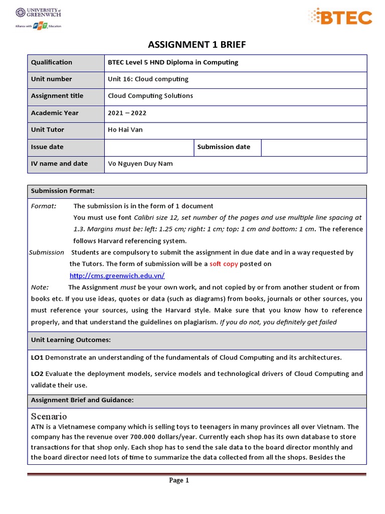 Unit 16.assignment Brief 1 | PDF | Cloud Computing | Peer To Peer