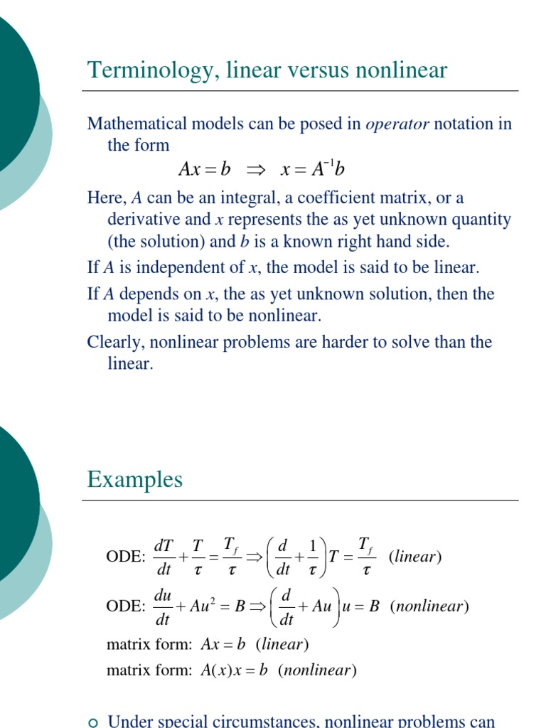 Terminology, linear versus nonlinear mathematical models | PDF ...