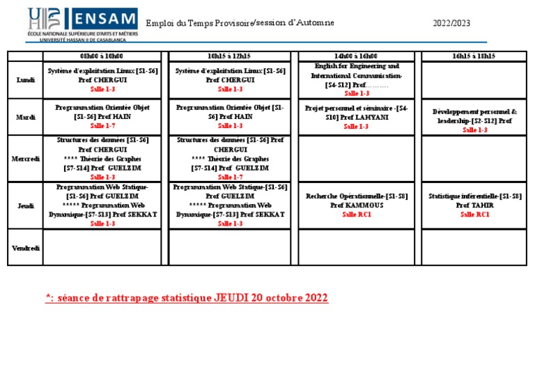 Emploi du Temps BTS Commerce International | PDF | Développement de ...