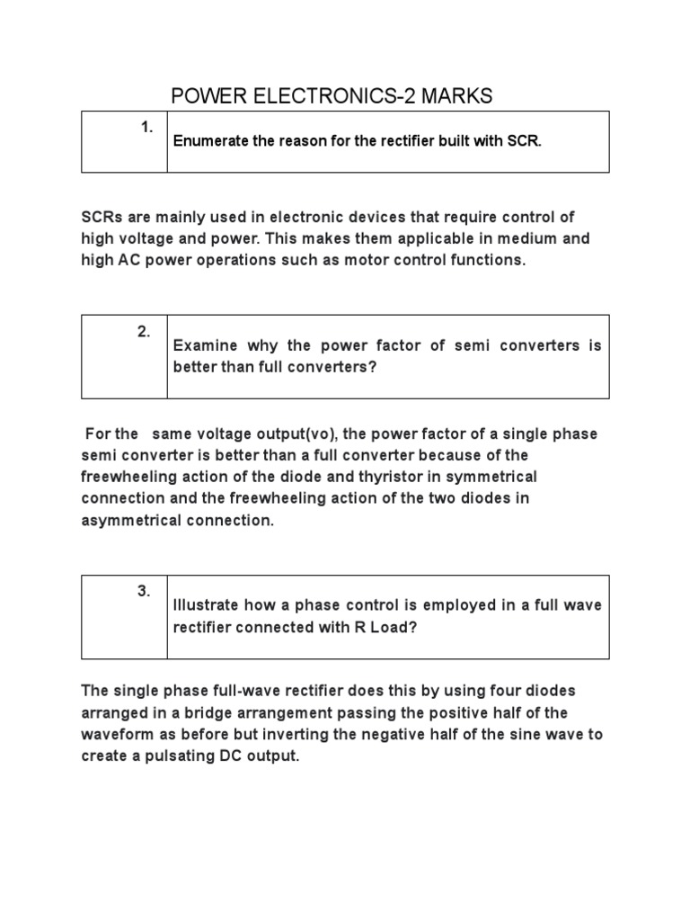 Power Electronics-2 Marks | PDF | Rectifier | Physical Quantities