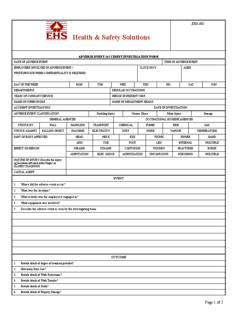Health and Safety Solutions Accident Investigation Form | PDF ...