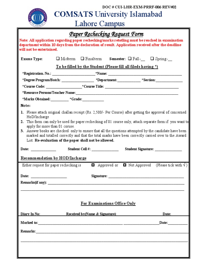 006 Paper Rechecking Request Form | PDF