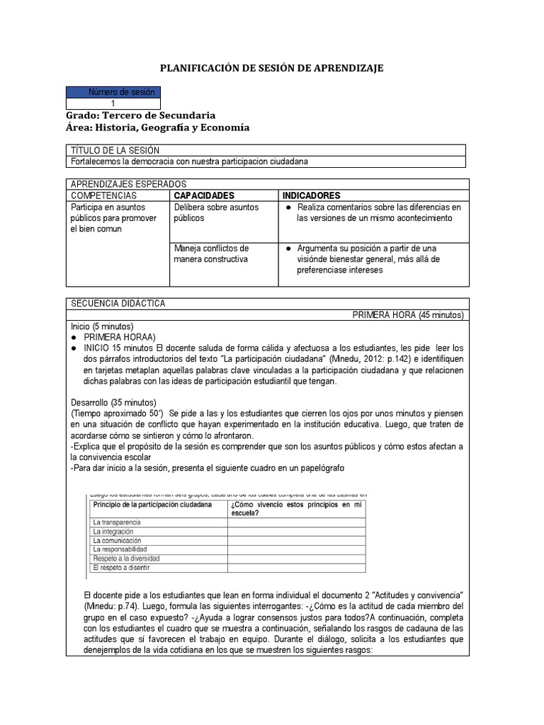 Sesion de Aprendizaje Borrador | PDF