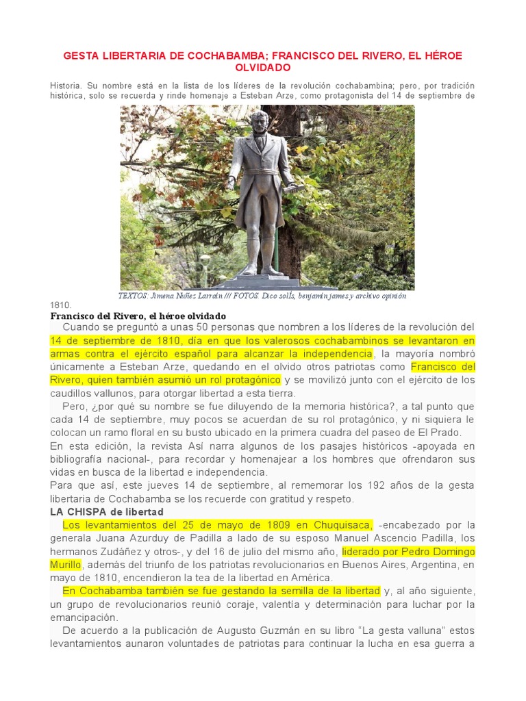 Francisco Del Rivero, El Héroe Olvidado | PDF | Bolivia | Militar