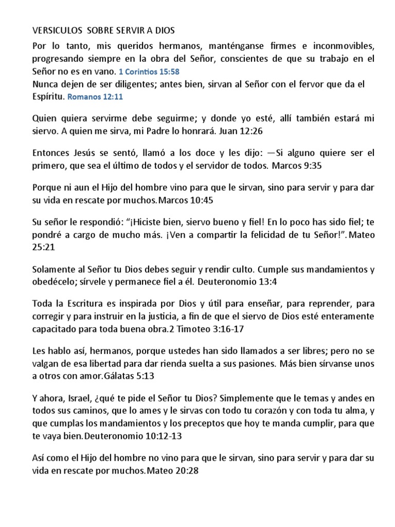 Versiculos Sobre Servir A Dios | PDF | Creencia religiosa y doctrina
