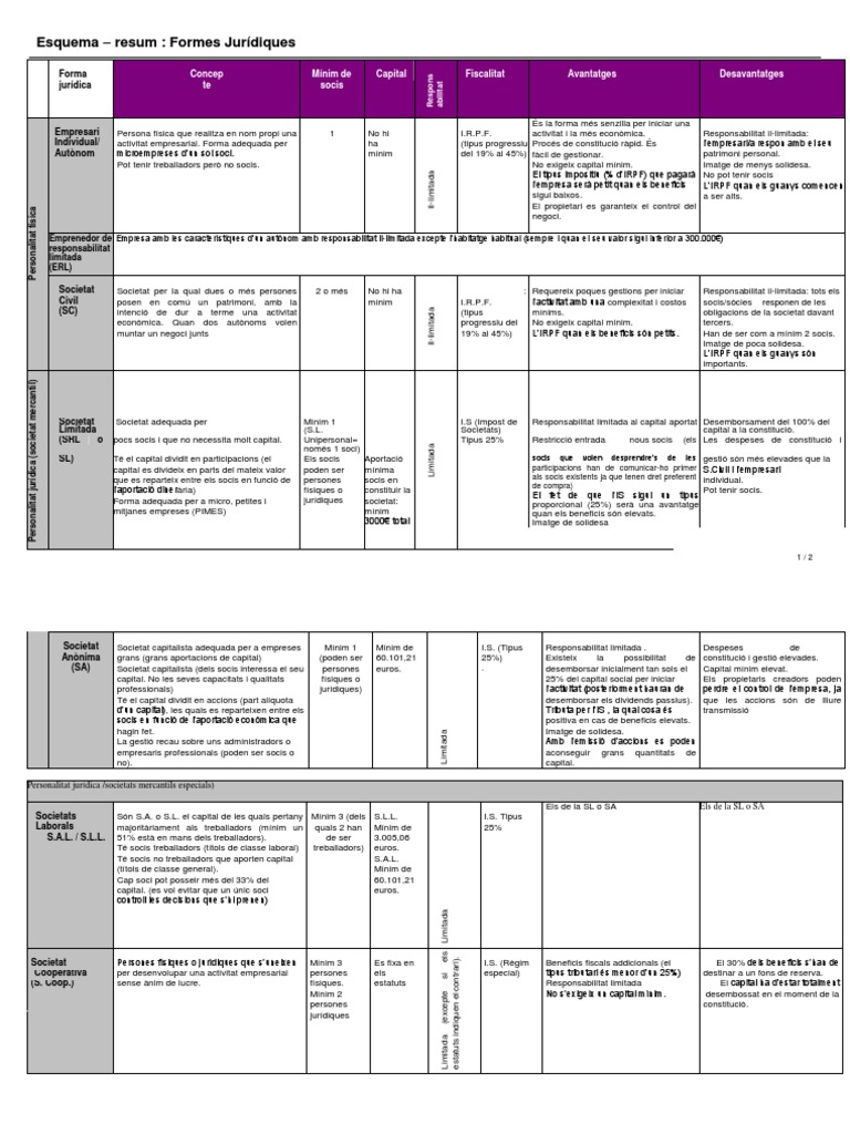 Esquema Resum Formes Juridiques | PDF