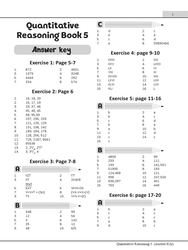 Quantitative Reasoning Book 5: Answer Key | PDF | Computers | Technology & Engineering