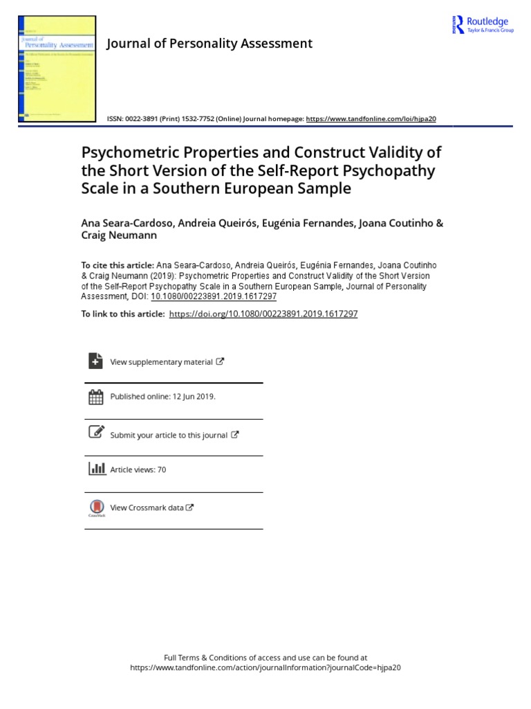 Psychometric Validity of SRP–SF in Europe | PDF | Psychopathy | Empathy
