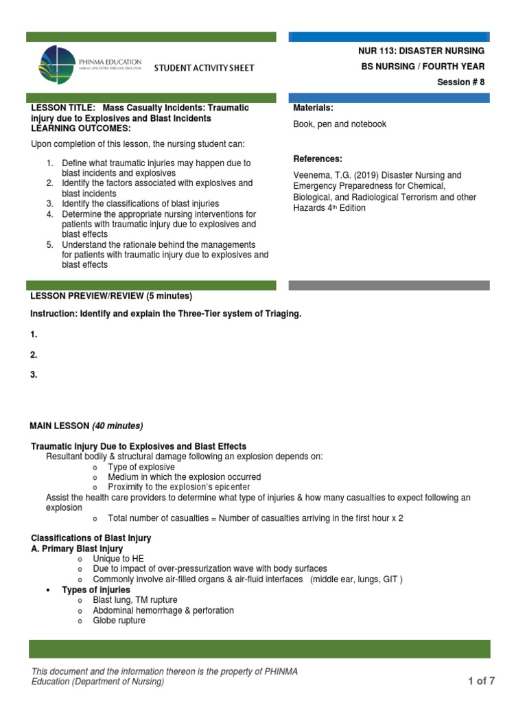 Disaster Nursing SAS Session 8 | PDF | Human Diseases And Disorders | Causes Of Death