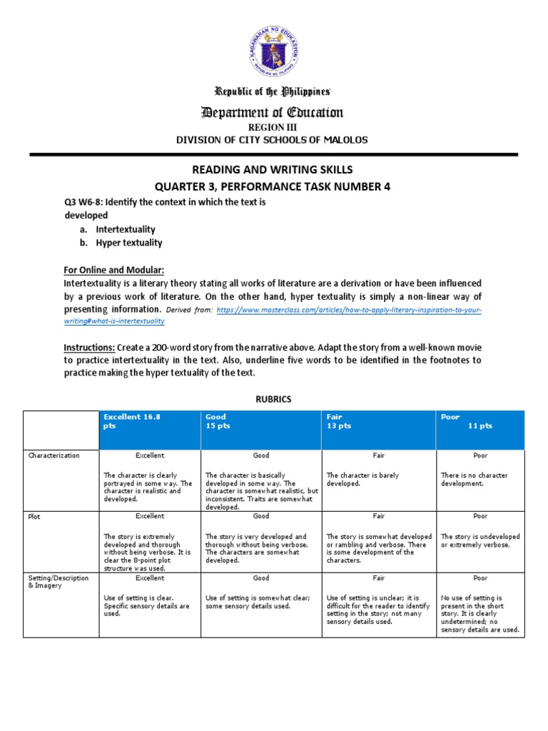 Q3-RWS-PETA 4 Week 6-8 | PDF | Narration | Writing Q3-RWS-PETA 4 Week 6-8 | PDF | Narration | Writing