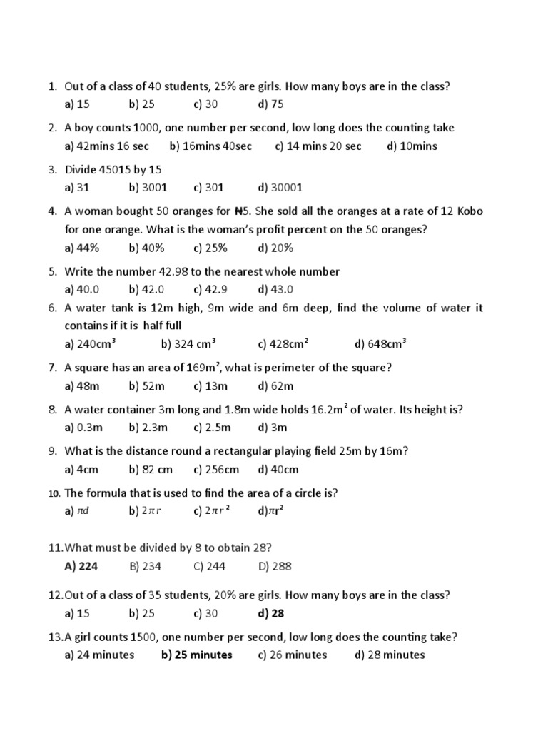 Common Entrance Maths Questions 2024 | PDF | Numbers | Quantity