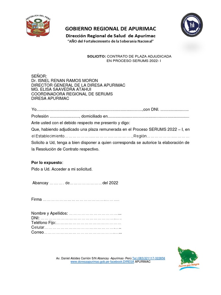 Solicitud Diresa Apurímac | PDF