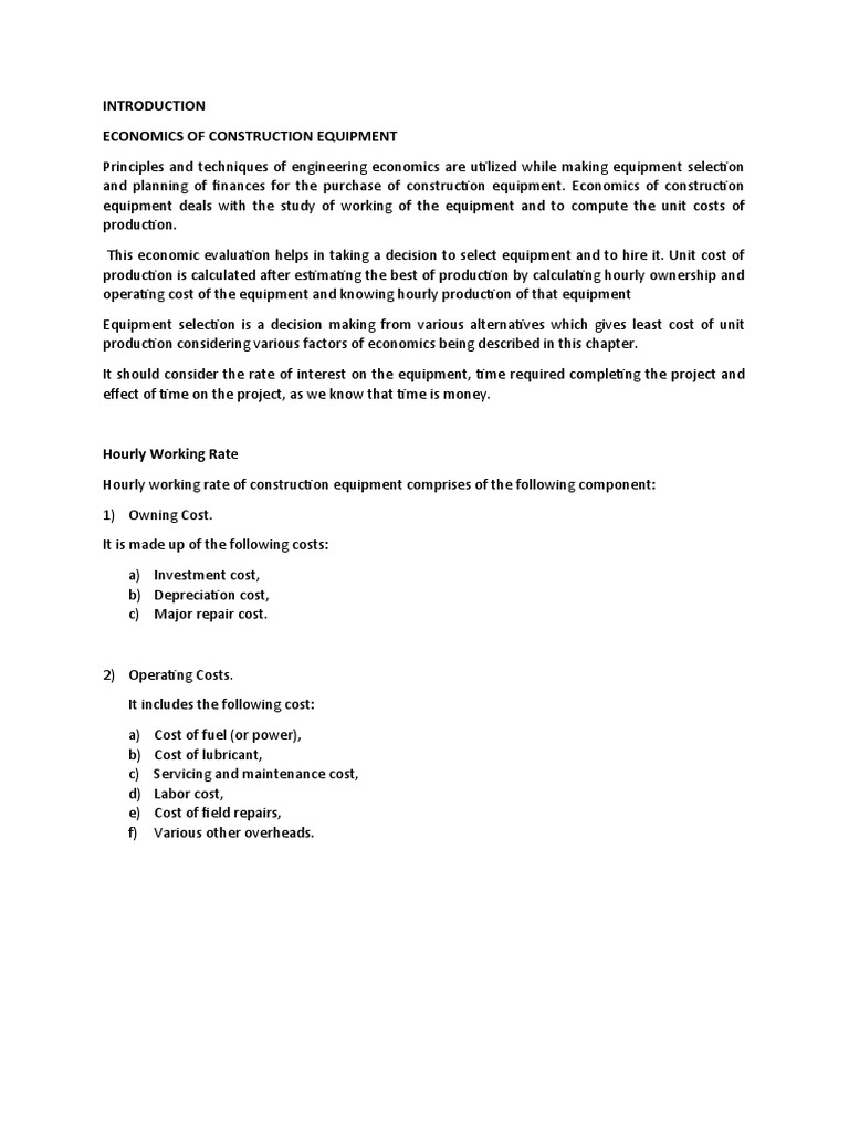 Economics of Construction Equipment | PDF | Depreciation | Economies