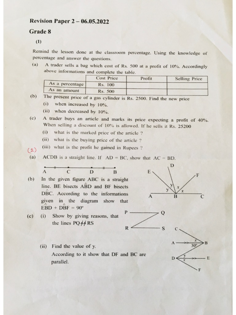 Worksheet Grade 8 Mathematics | PDF