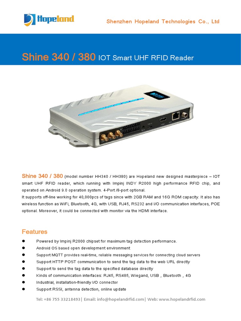 Shine 340 380 IOT Smart Reader - Datasheet | PDF | Android (Operating System) | Operating System