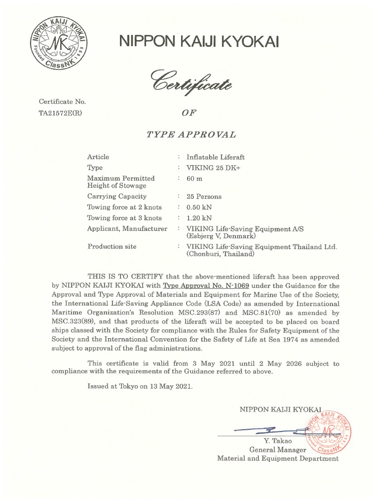 CERT L025D000 NK Class Certificate 02-05-2026 | PDF
