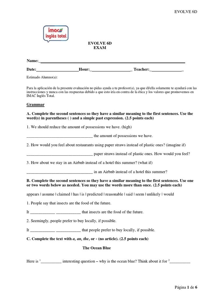 Exam EVOLVE 6D | PDF