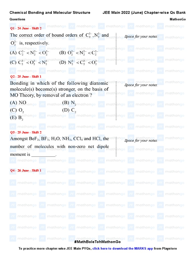 Chemical Bonding and Molecular Structure - JEE Main 2022 Chapter Wise ...